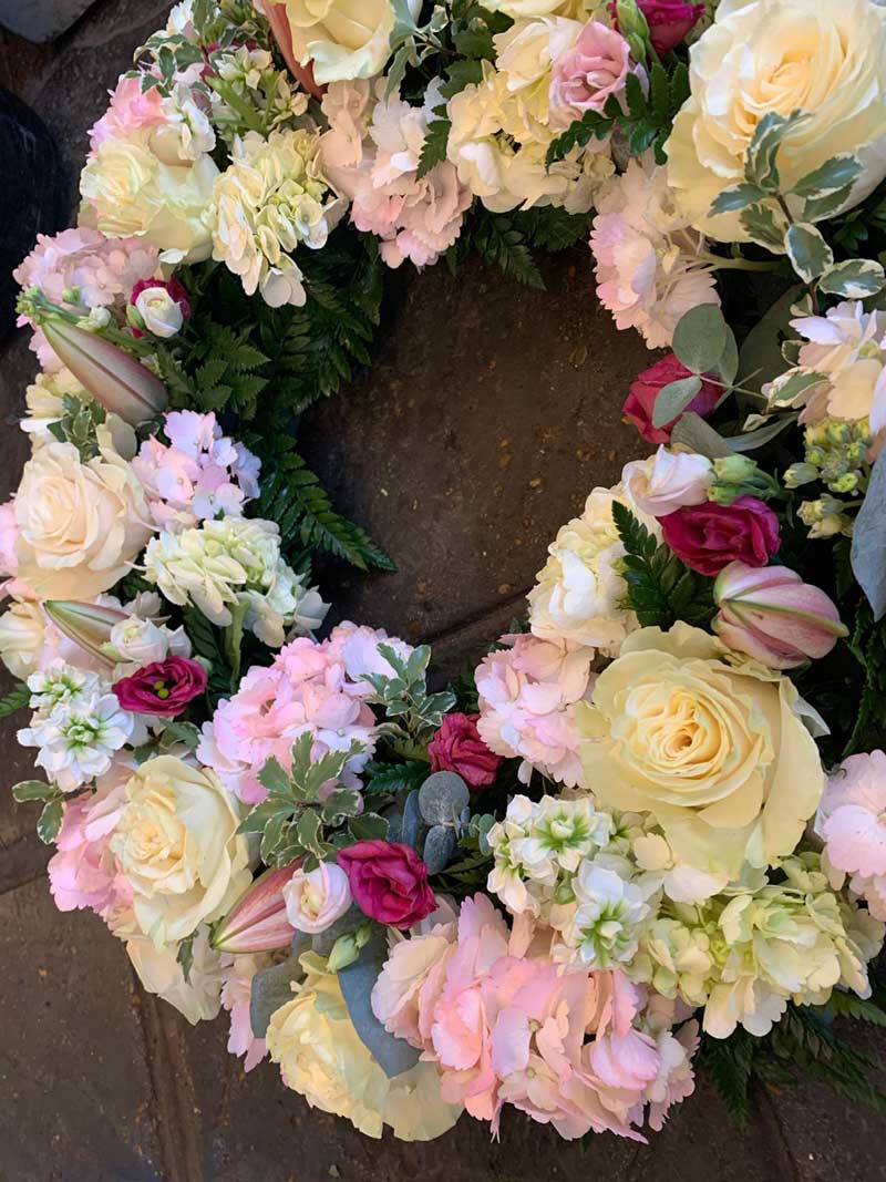 Rose & Hydrangea Extra Large Open Wreath - Bloxhams Florists