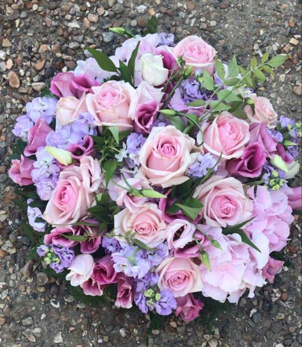 Posy Pad Lavender & Pink Roses, Scented Stocks And Lisianthis